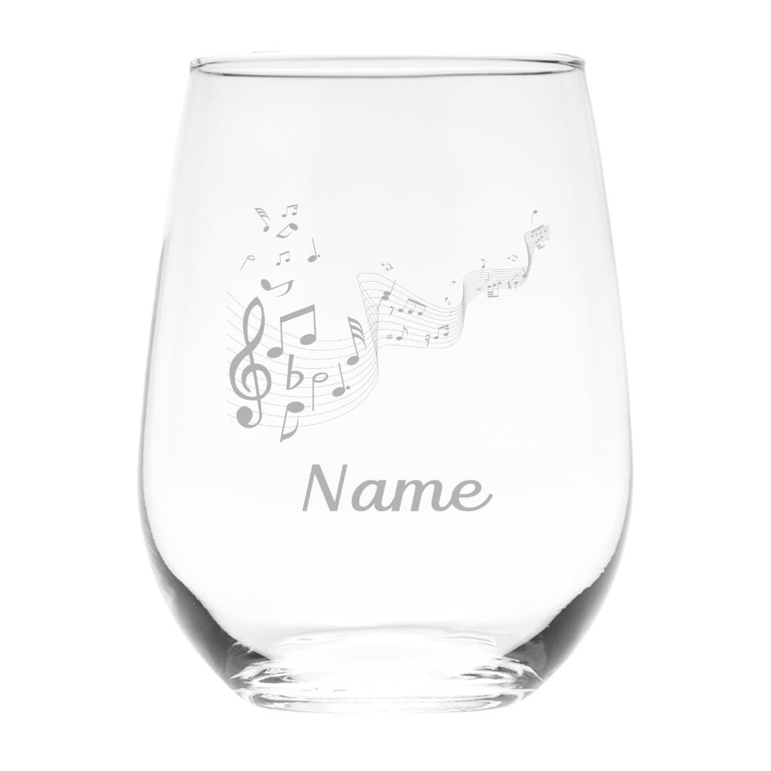 Musical Notes With Name 17 Oz. Custom Stemless Wine Glass - Etsy