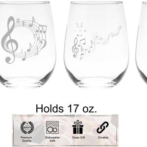 Musical Notes Stemless Wine Glass Set – Musical Themed Gift for Women ...