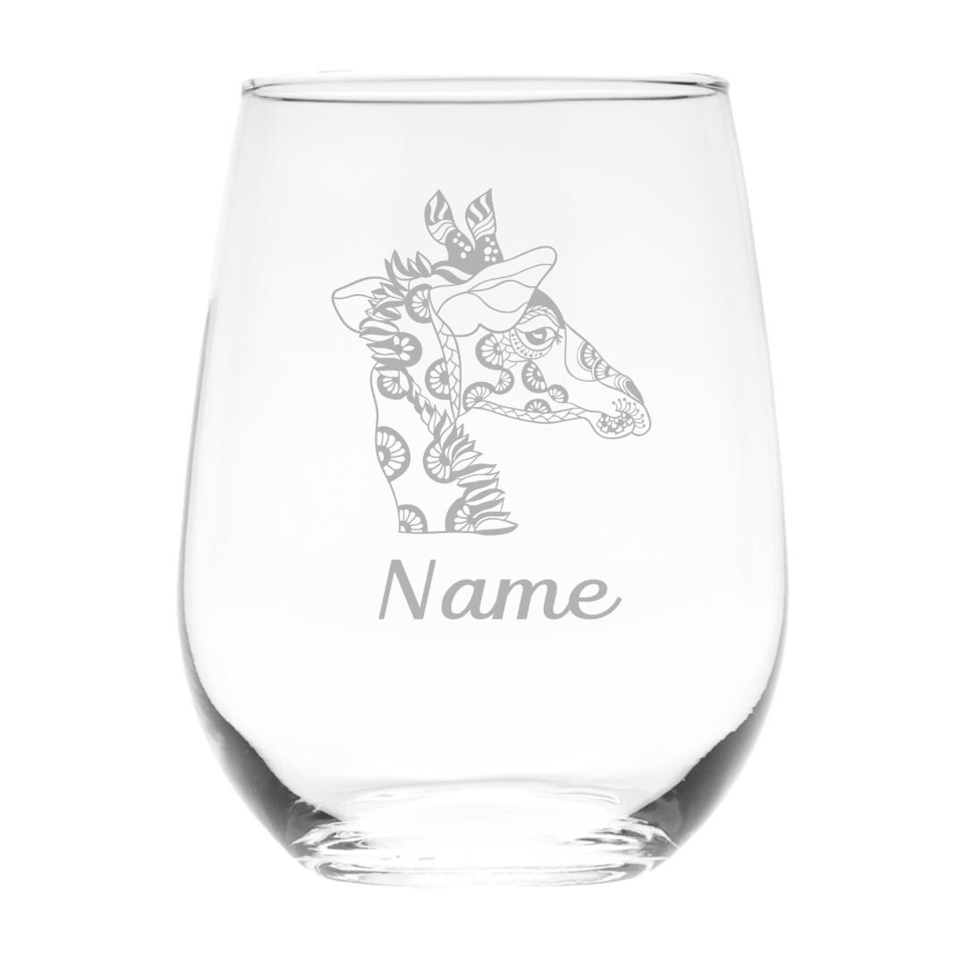 Giraffe With Name, 17 Oz. Custom Stemless Wine Glass - Etsy