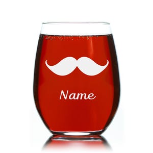 Mustache With Name, 17 Oz. Custom Stemless Wine Glass - Etsy