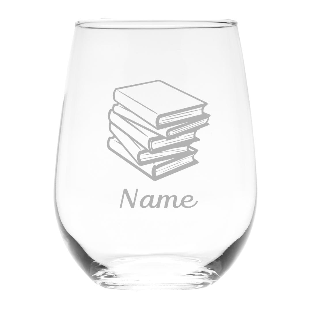 Books With Name 17 Oz. Custom Stemless Wine Glass - Personalized ...
