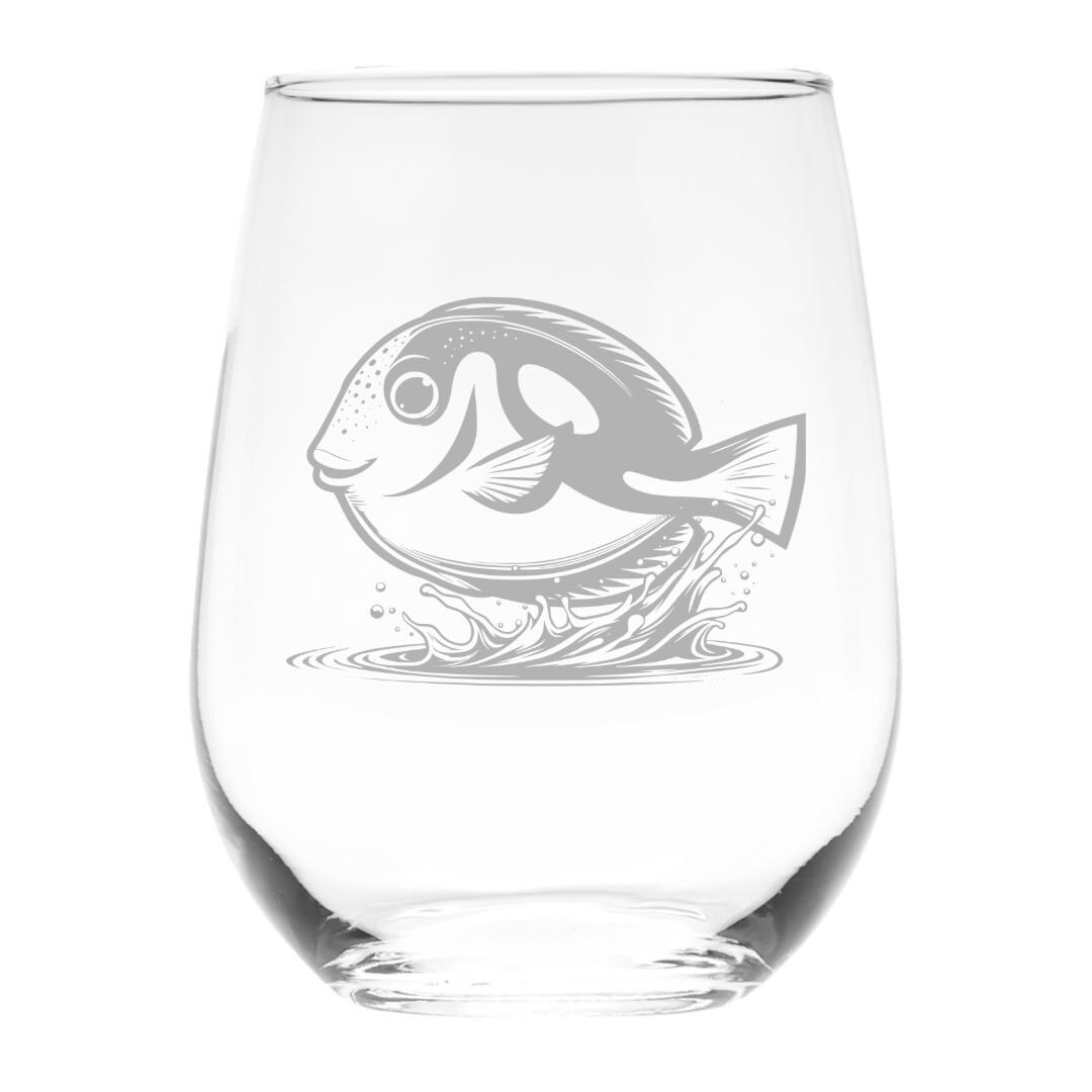 Tang Fish Splash Stemless Wine Glass : Coastal Drinkware Gift - 17 Oz ...