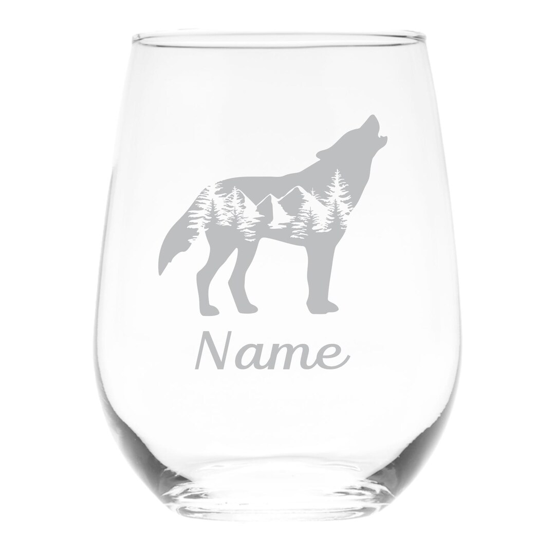 Wolf With Name 17 Oz. Custom Stemless Wine Glass - Etsy