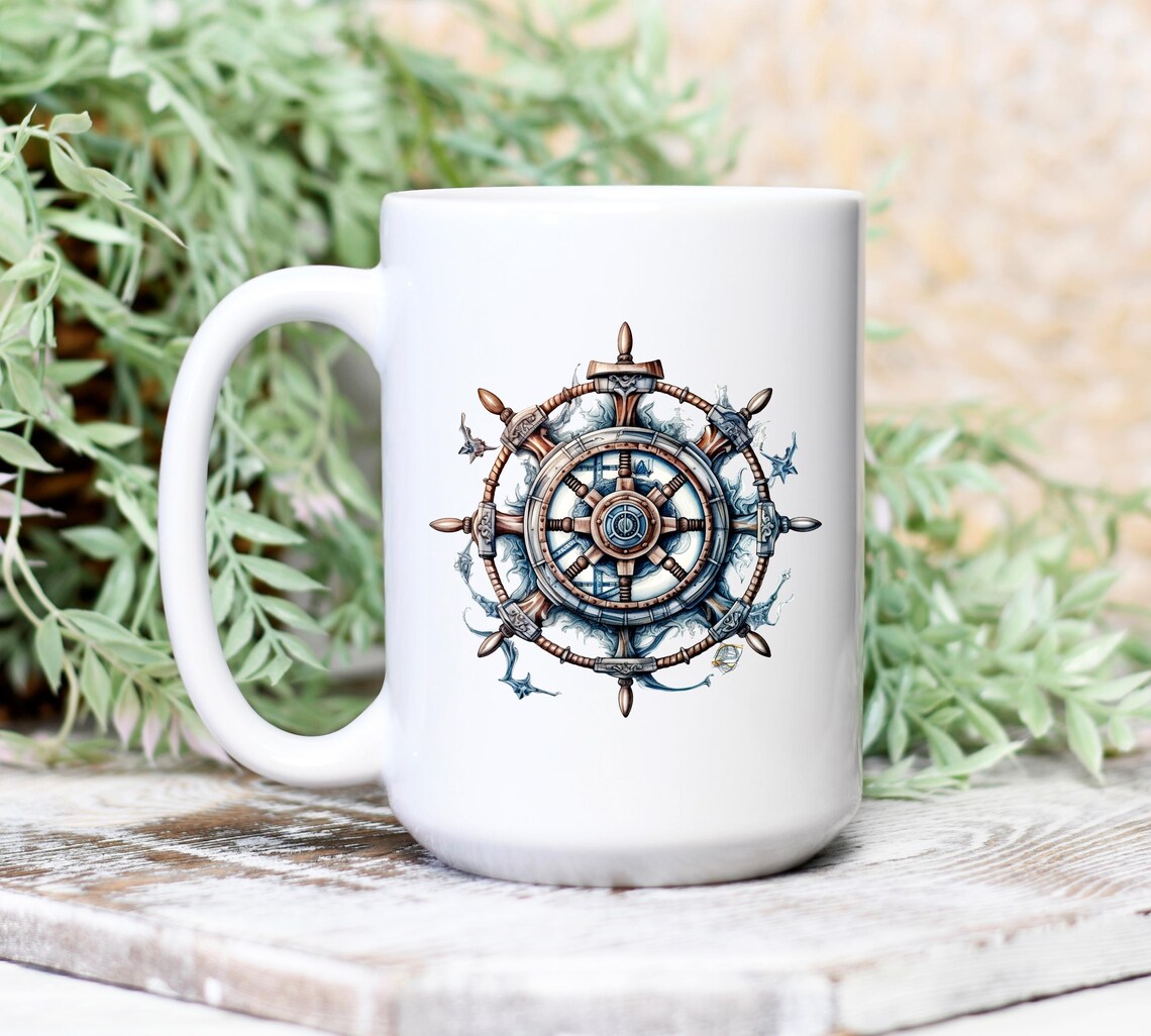 Nautical Wheel Coffee Mug - 15 Oz - Etsy