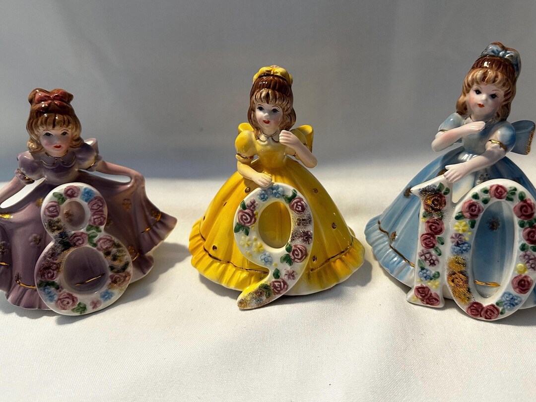 Vintage 1990 Geo. Lefton Birthday Girl Figurines Ages 8-9-10 - Etsy
