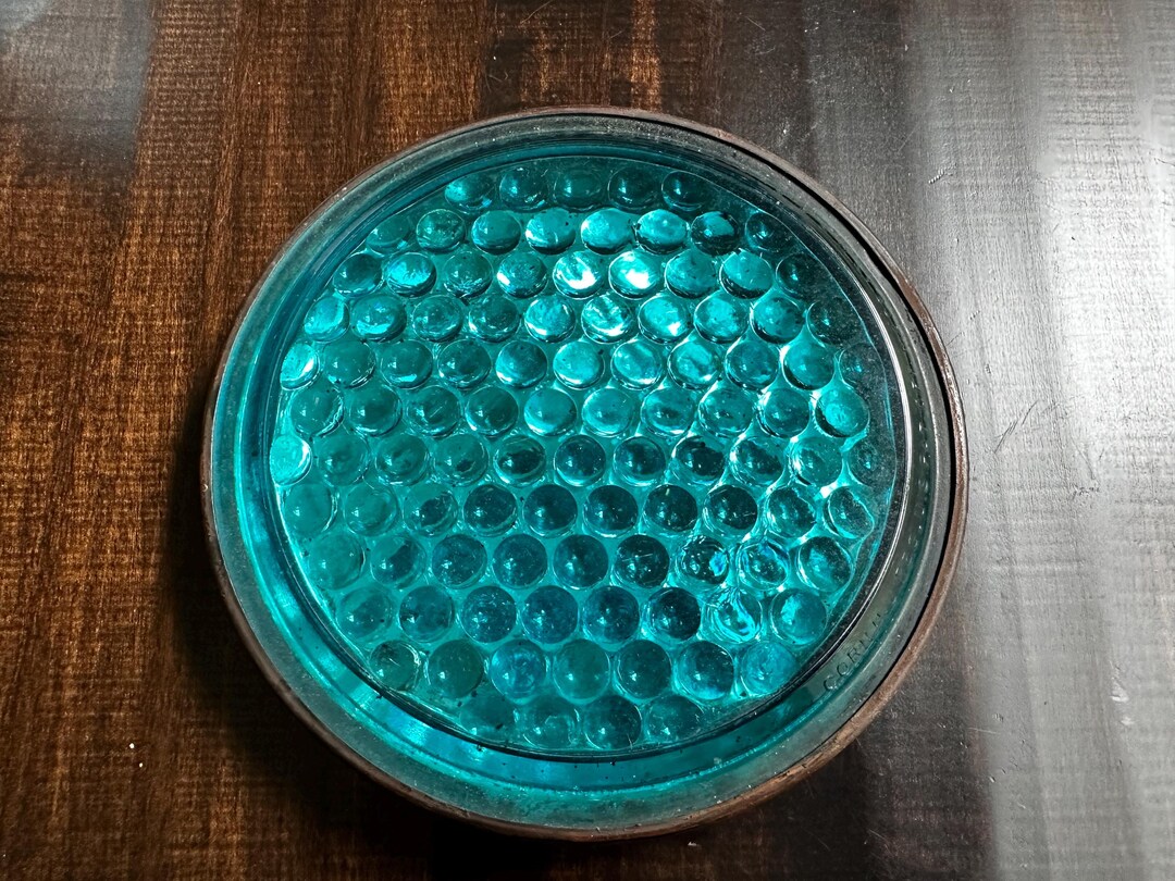 Vintage 1930's Cataphote Reflector Blue 5 1/4" Railroad Glass Disc Pat ...