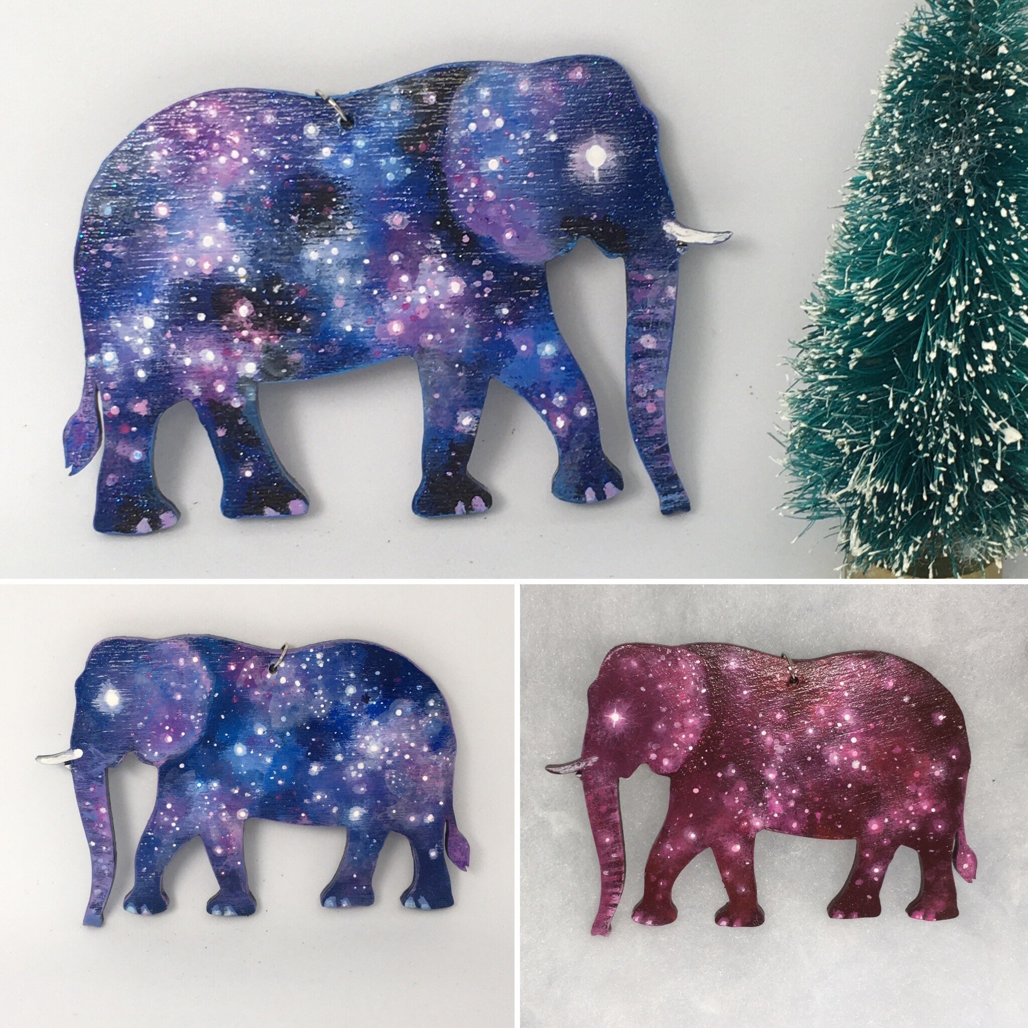 Galactic Elephant Hand Painted Flat Wooden Ornament in Blue - Etsy ...