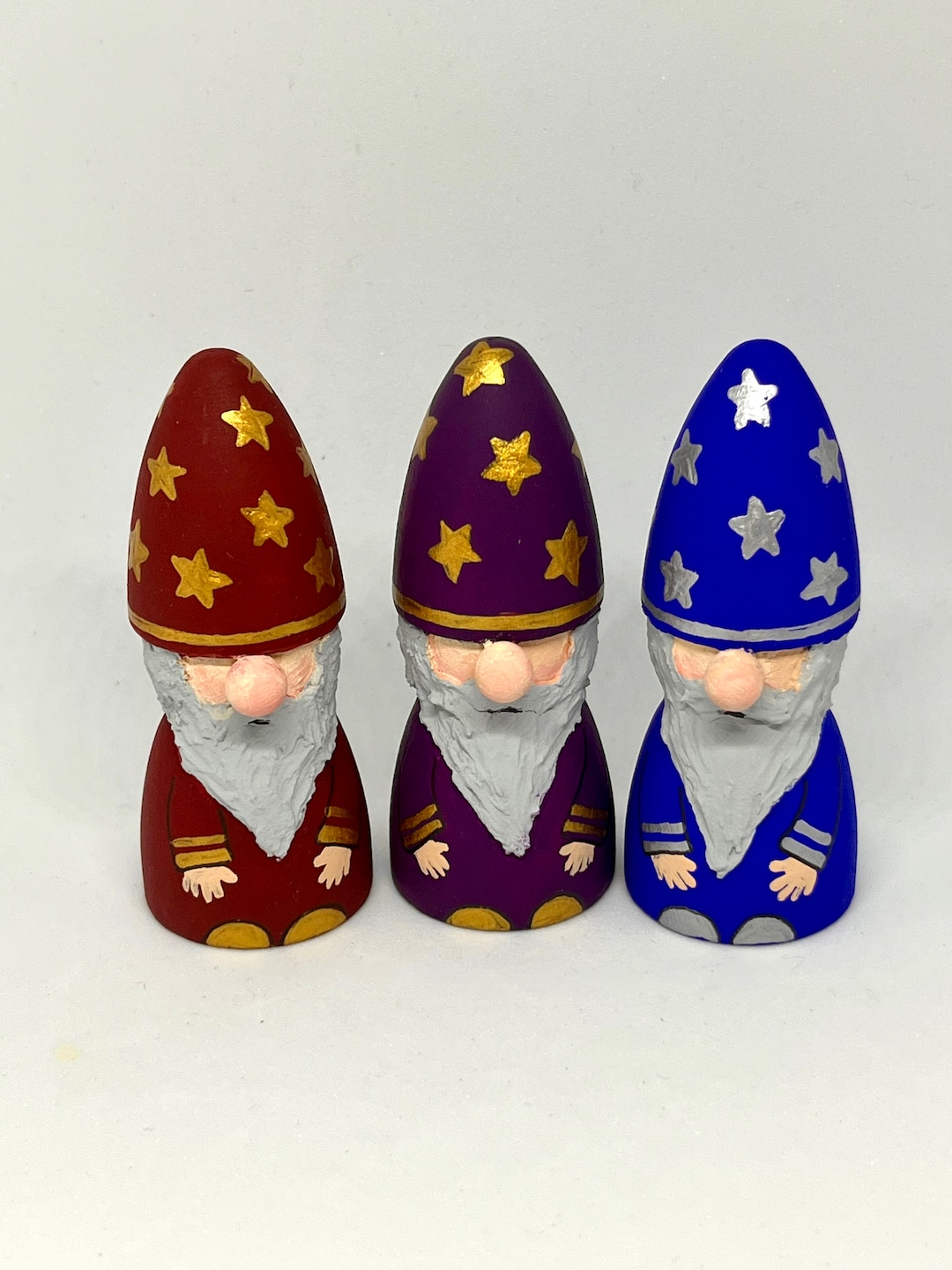 Wizard Gnome 3’' Wood With Sculpted Beard and Big Nose Hand Painted - Etsy
