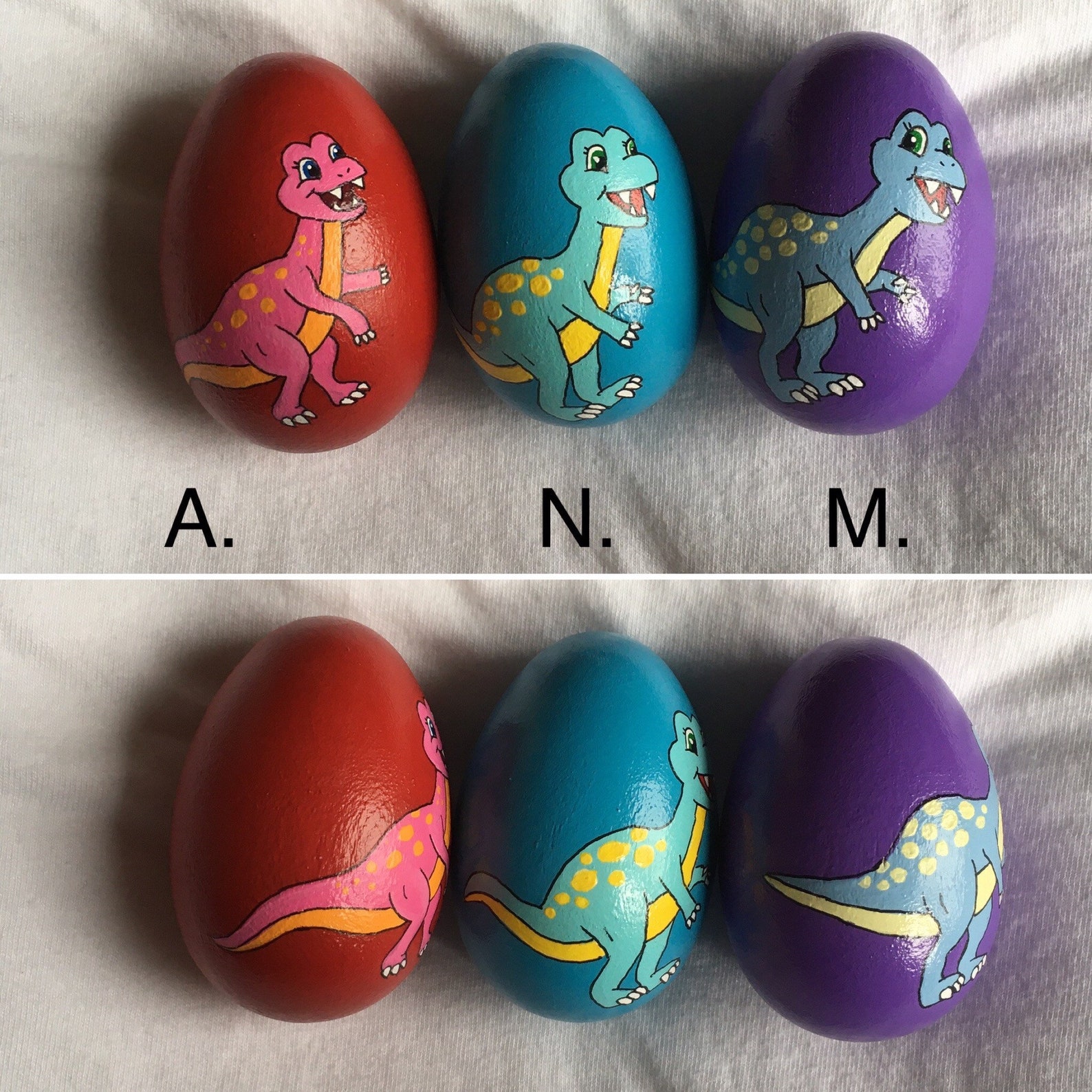 T-Rex Brontosaurus Triceratops dinosaur wooden Easter eggs | Etsy