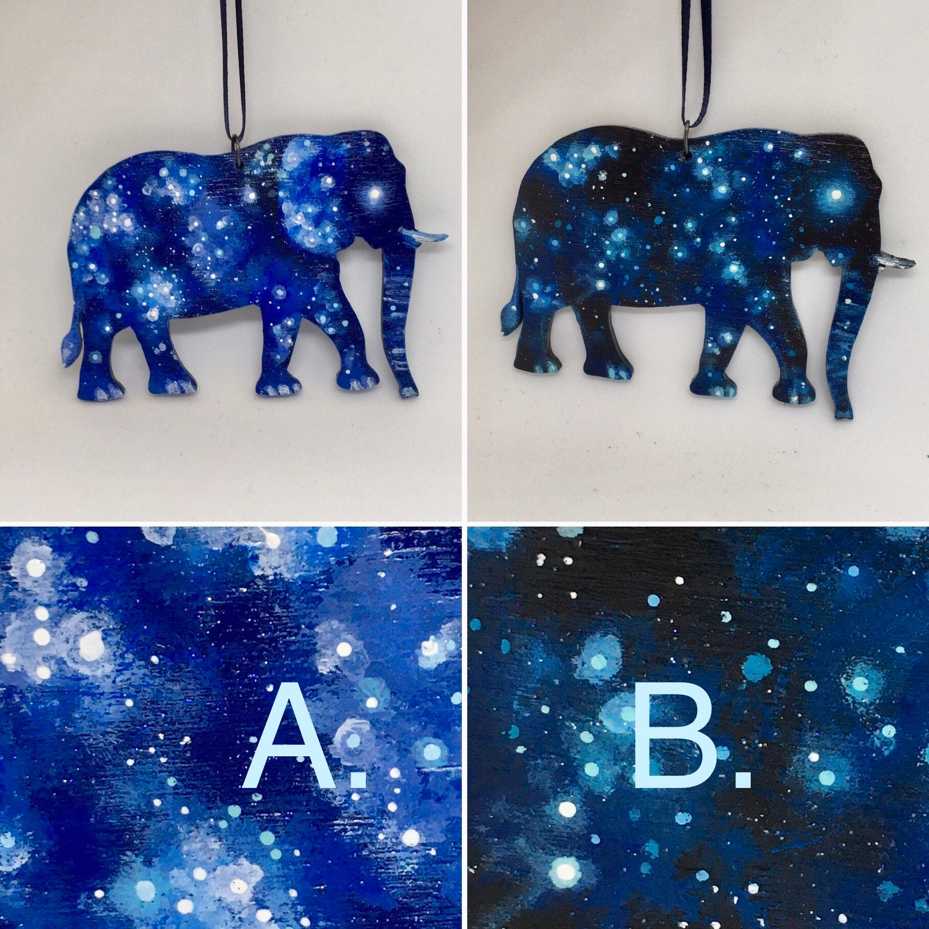 Galactic Elephant hand painted flat wooden ornament in Blues - Etsy.de