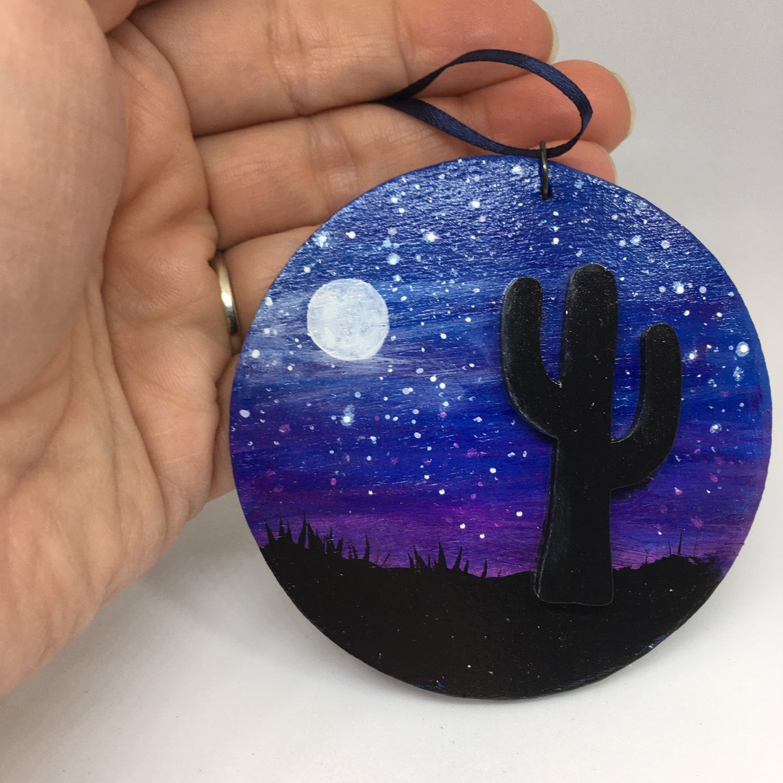 Cosmic Cactus Silhouetted in Desert Under the Moon in Starry - Etsy