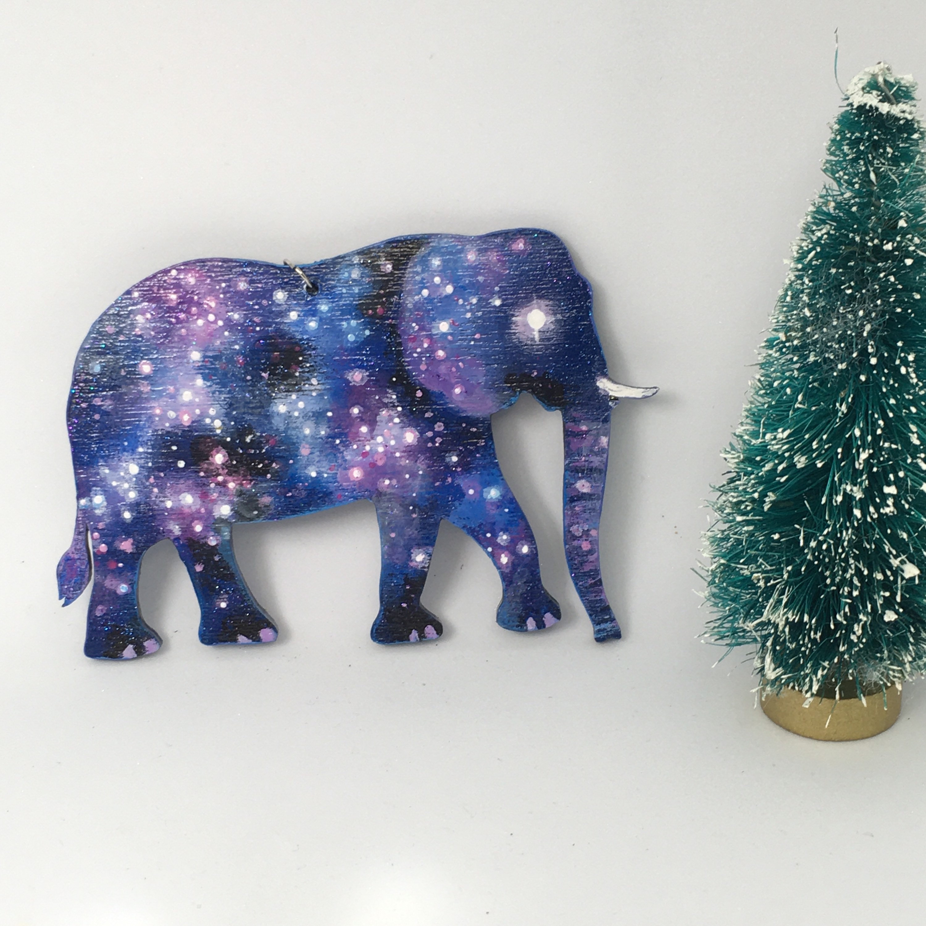 Galactic Elephant Hand Painted Flat Wooden Ornament in Blue - Etsy