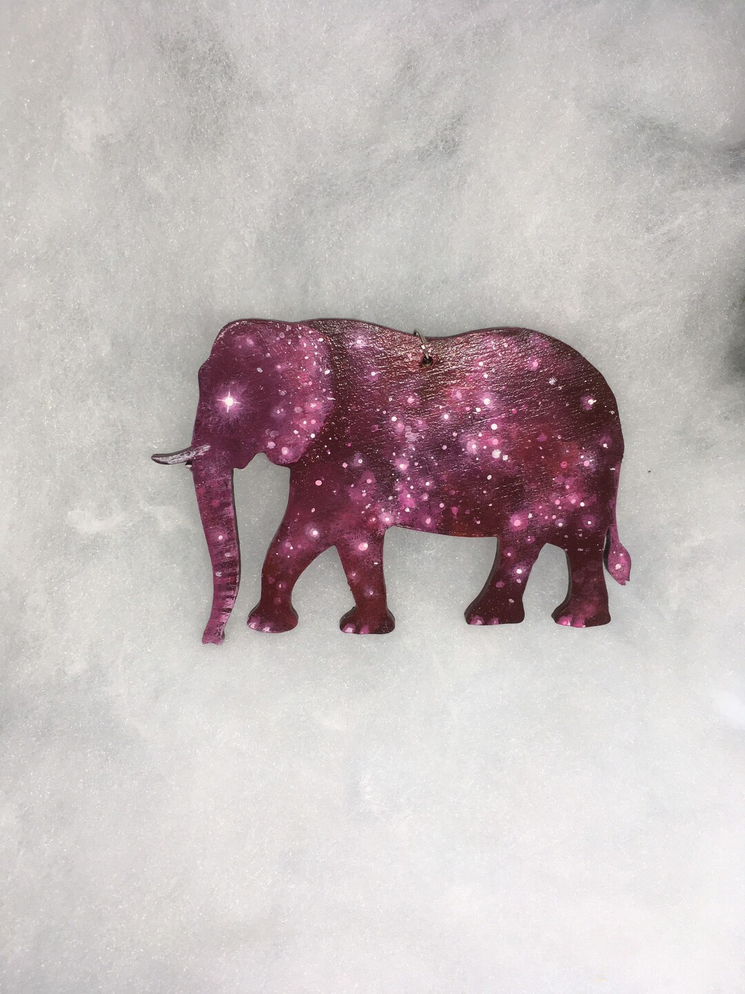 Galactic Elephant Hand Painted Flat Wooden Ornament in Blue, Purple or ...