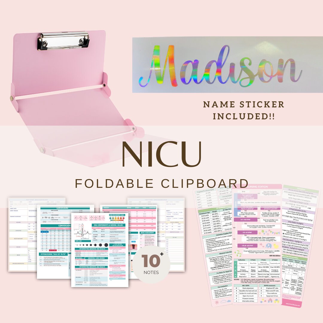 NICU Tri-fold Clipboard Aluminum 3 Layers Pocket Size for Nurses; Name ...