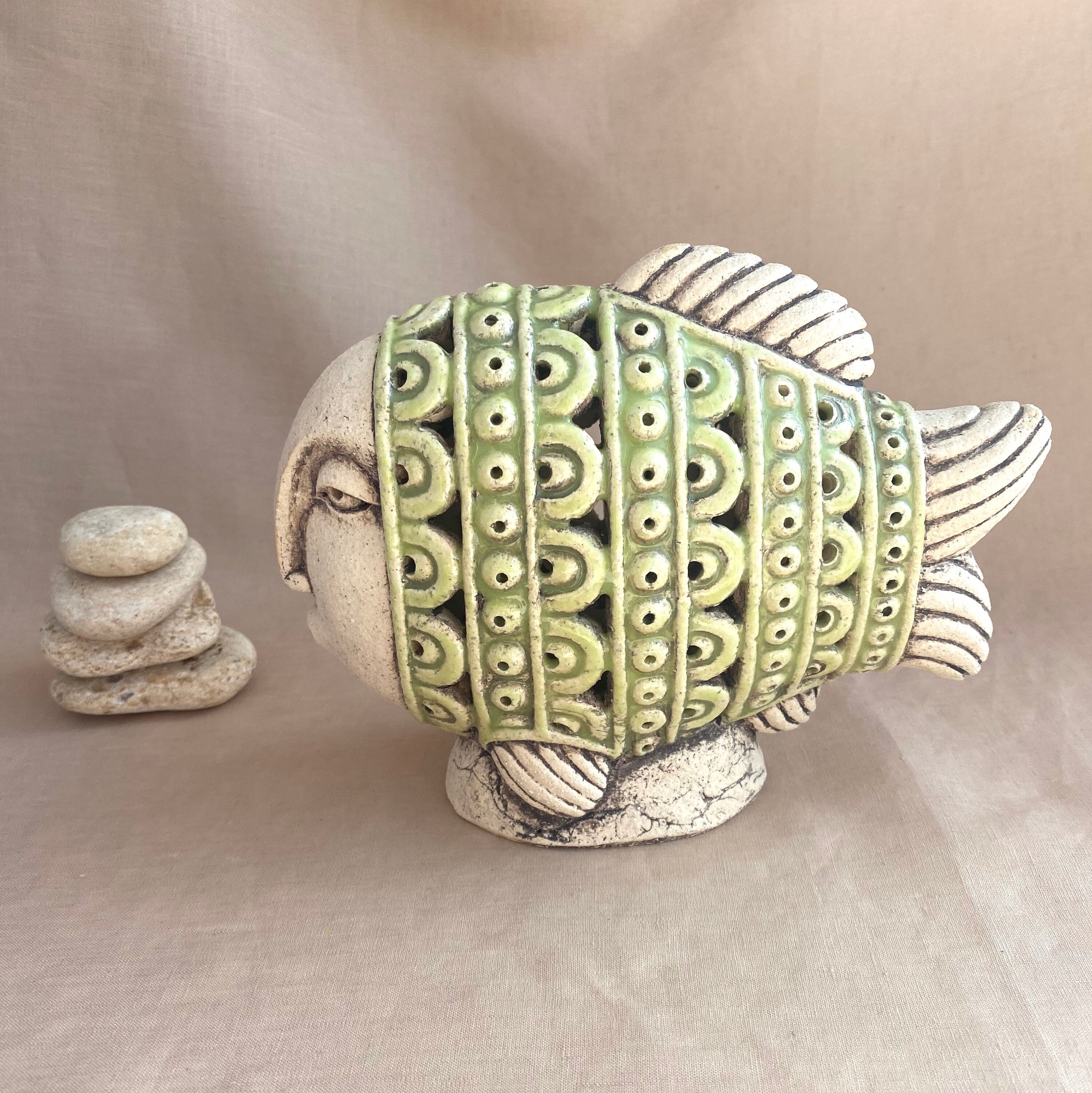 Green Handmade Ceramic Fish Candle Lamp Gift for Fishermen - Etsy