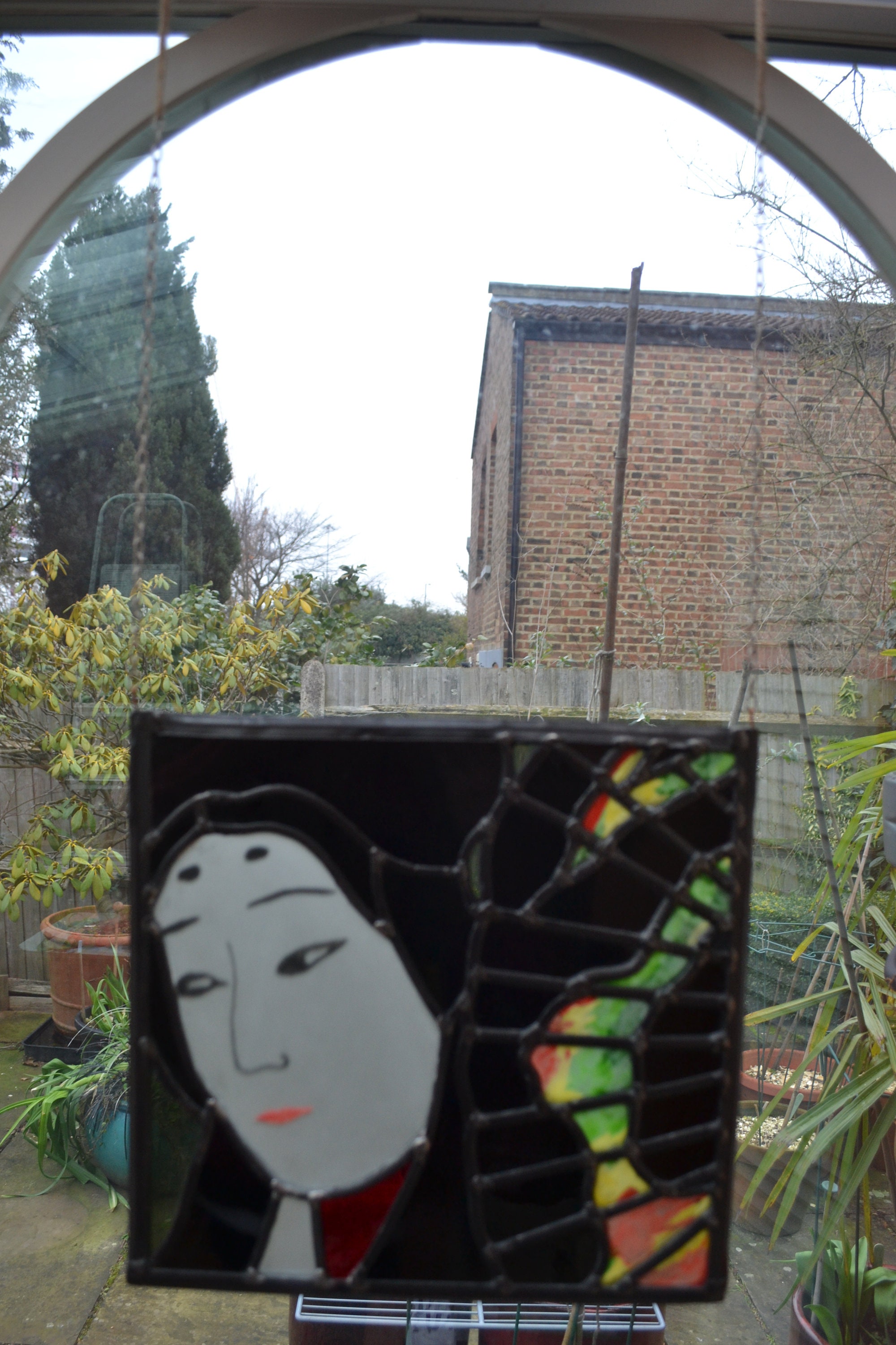 Geisha Leaded Stained Glass Hanging Window Panel, Ornament or ...