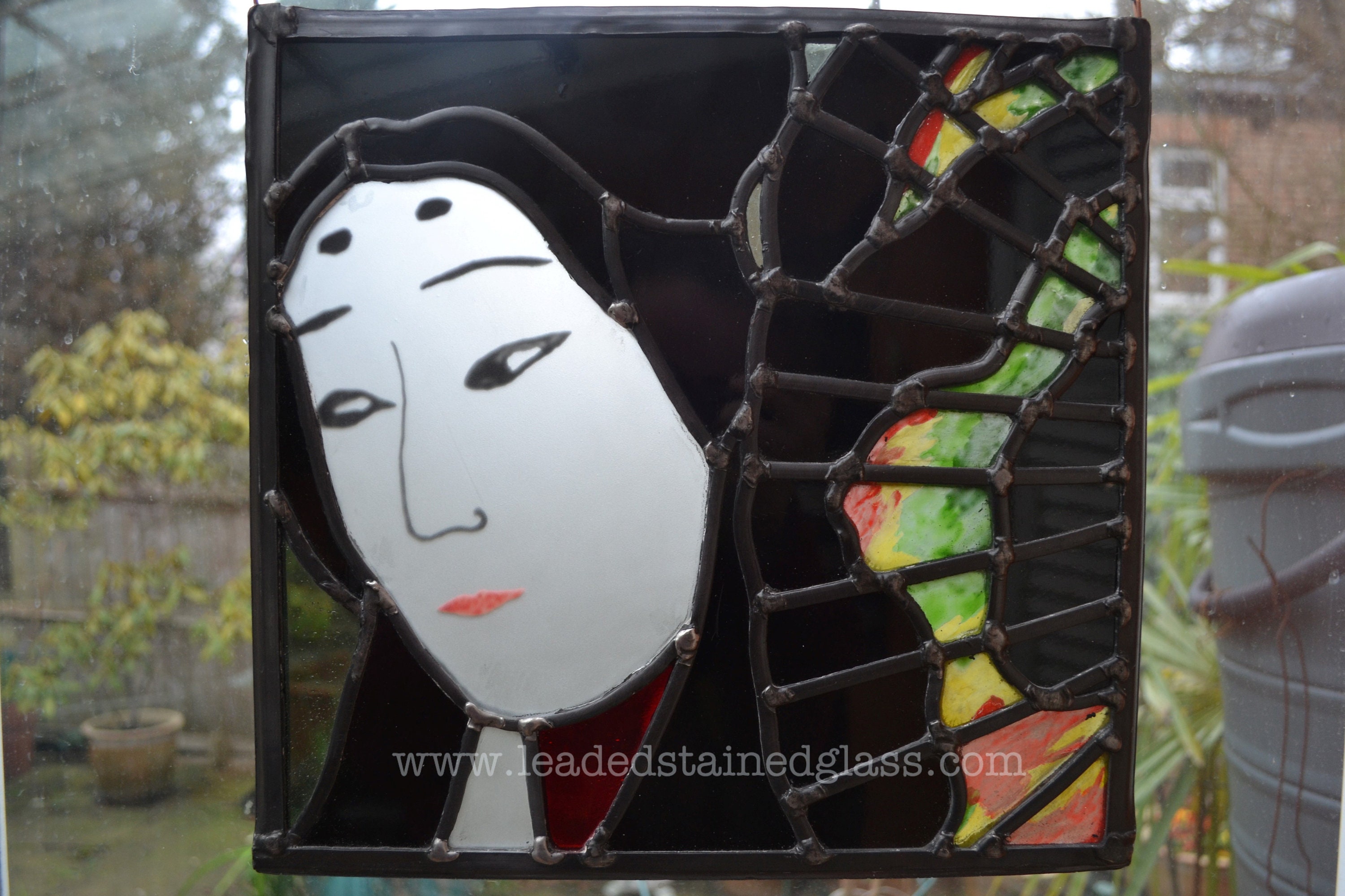 Geisha Leaded Stained Glass Hanging Window Panel, Ornament or ...