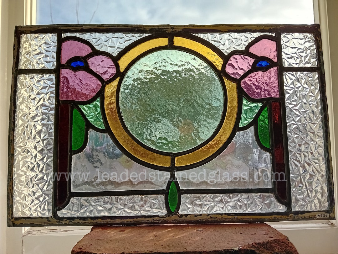 Floral Leaded Stained Glass Window Panel, Ornament or Suncatcher ...