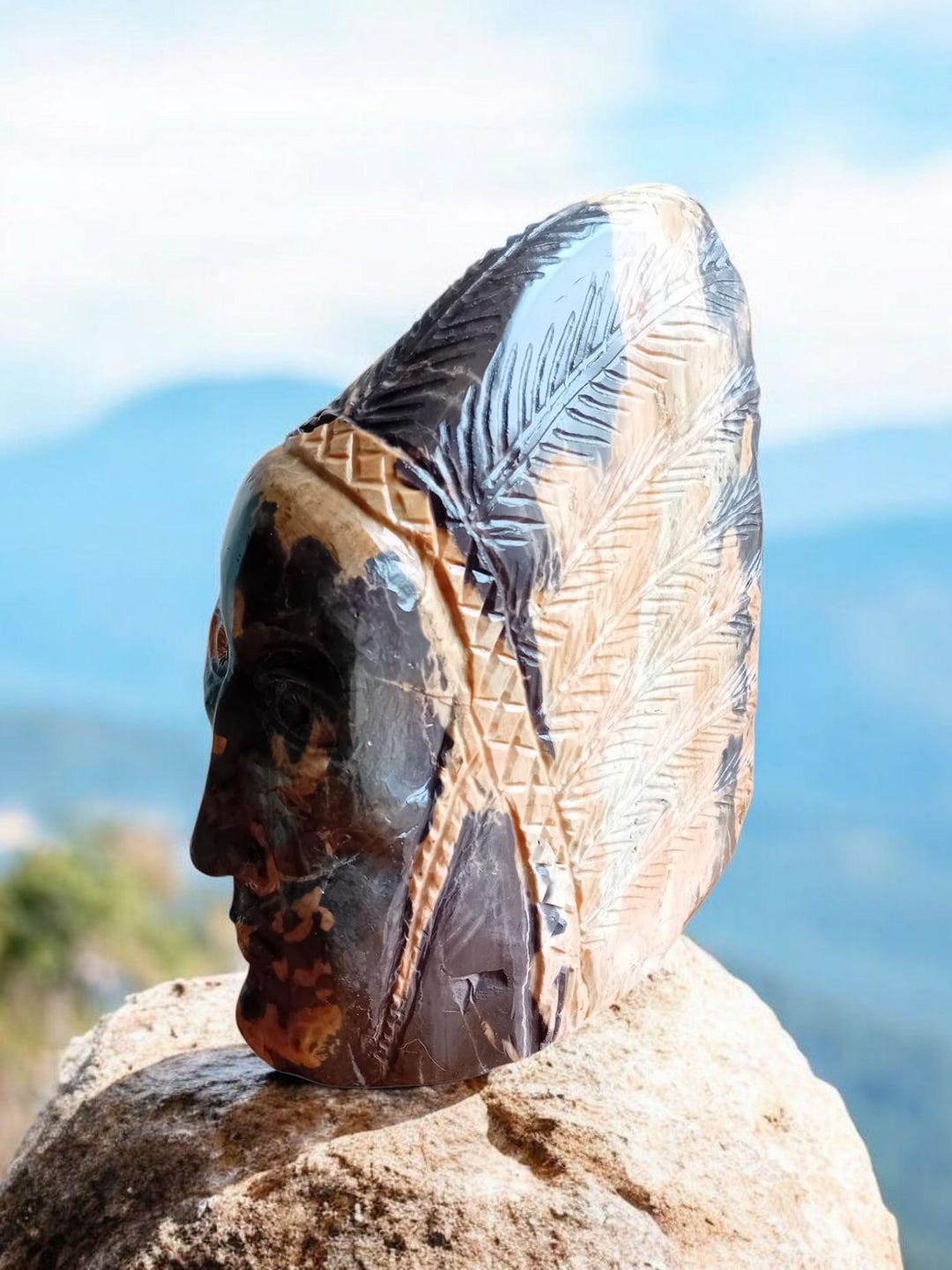 Tiger Jasper Native American Indian Chief Spirit Head Carving Divine ...