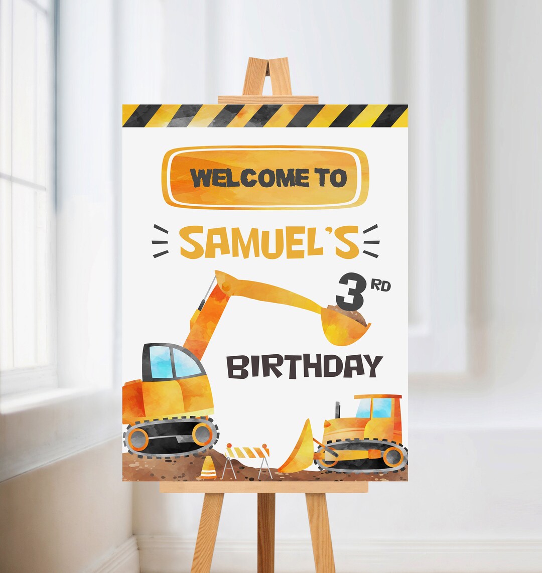 Editable Digger Party Poster Construction Party Sign Digger Party ...