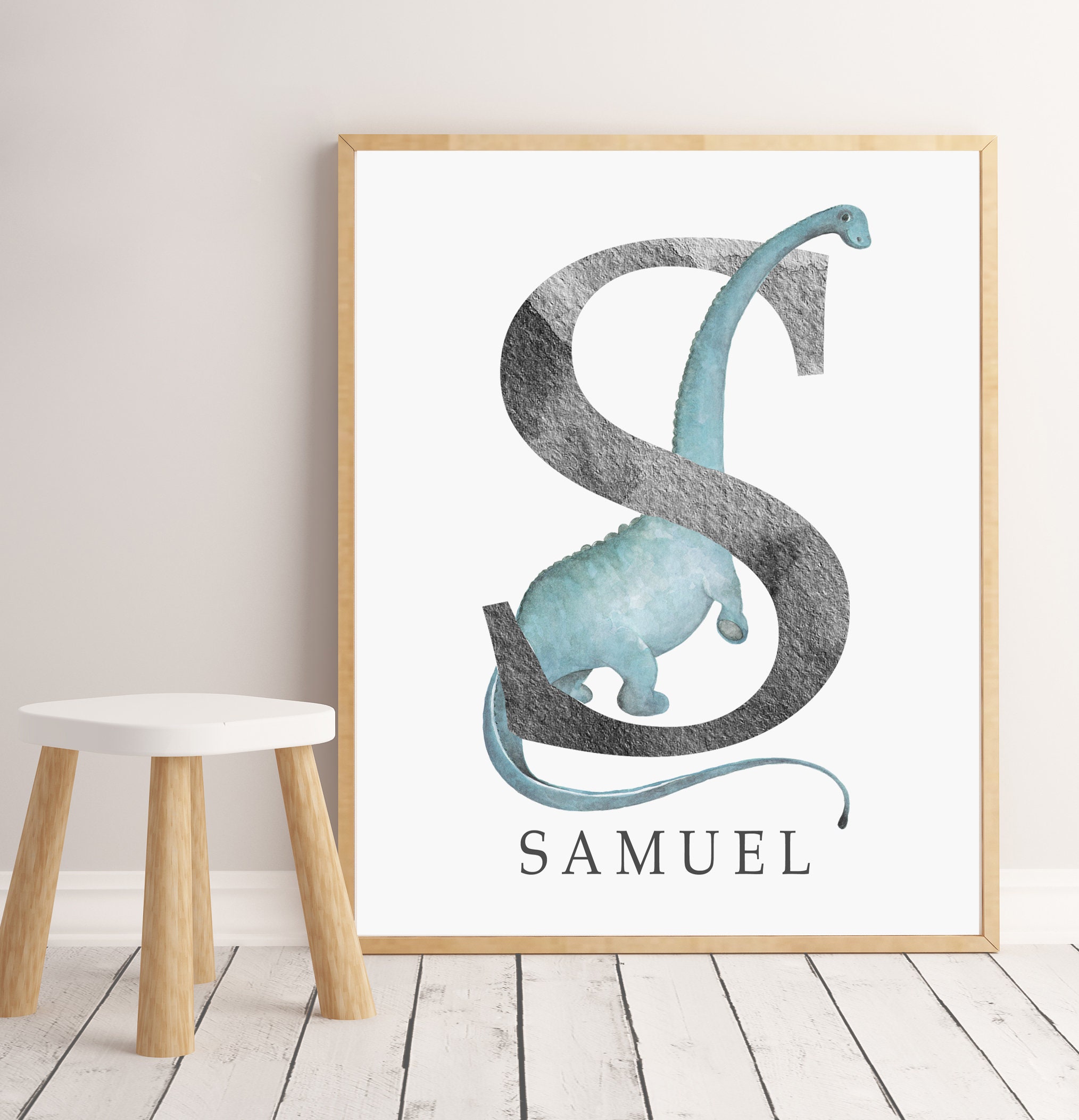 DINOSAUR PRINT / Digital File/ Brontosaurus Initial Art Print / Choice ...