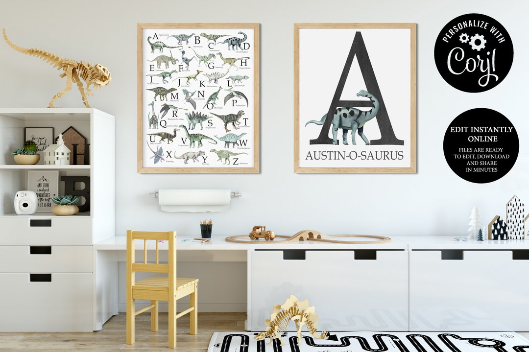 DINOSAUR WALL ART / Dinosaur Alphabet / Instant Download/ Nursery Wall ...