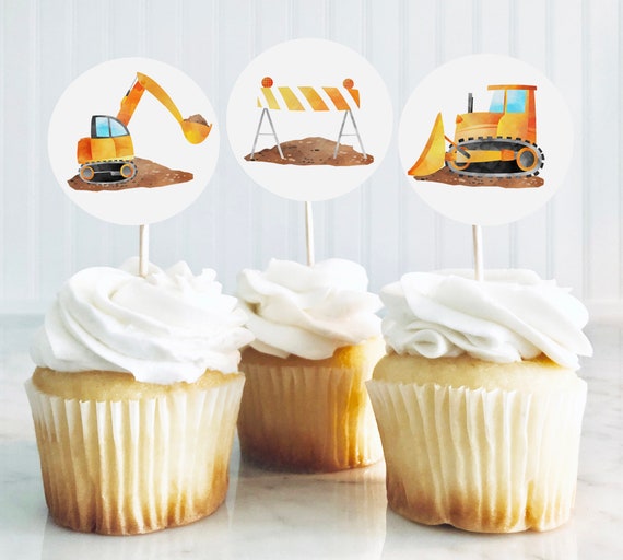 CONSTRUCTION CUPCAKE Toppers Construction Party Digital | Etsy