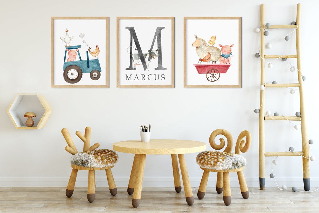 Farmyard Friend Personalised Art Print Set Farm Animal Prints Digital ...