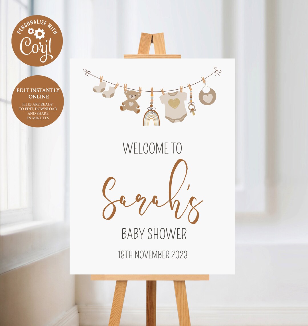 BABY SHOWER WELCOME Poster - Neutral Washing Line - Baby Shower Sign ...