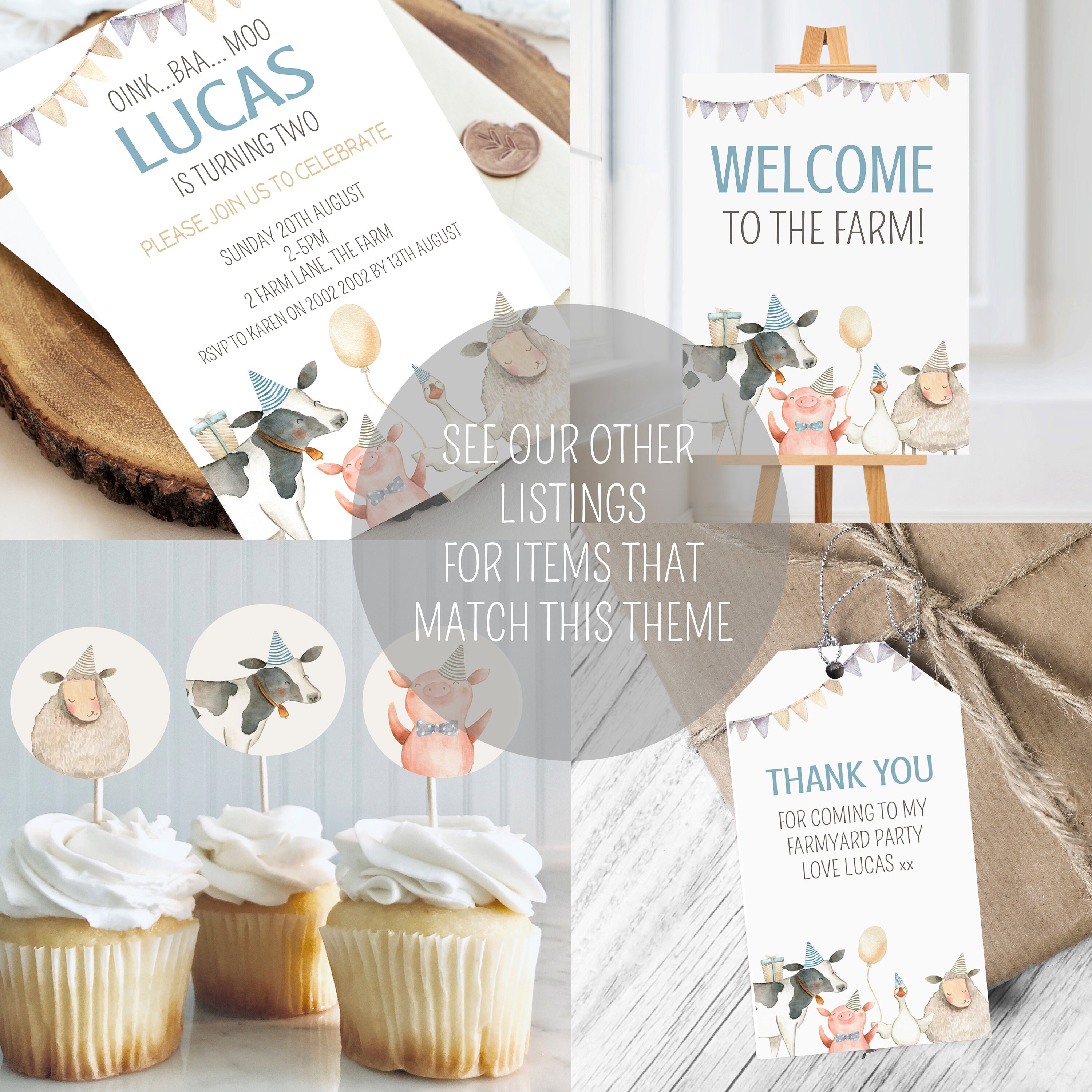 MILESTONE BIRTHDAY PRINT - Farmyard Friends (blue) - Digital File ...