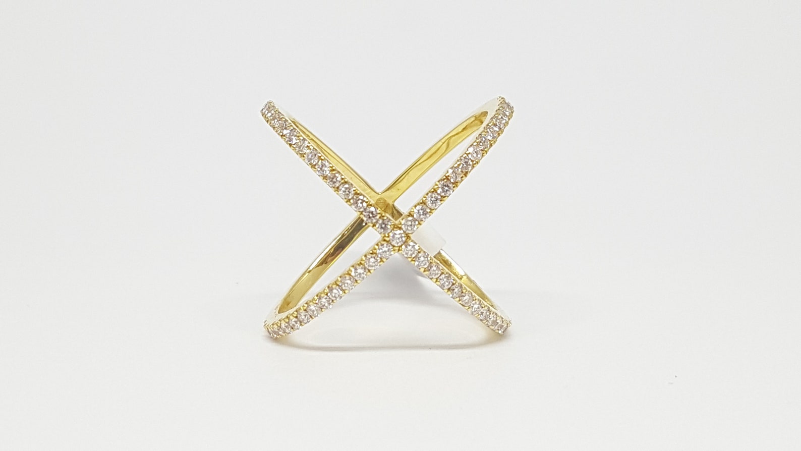 14kt Gold Diamond Criss Cross X Ring, 14K Yellow Gold Diamond Ring ...