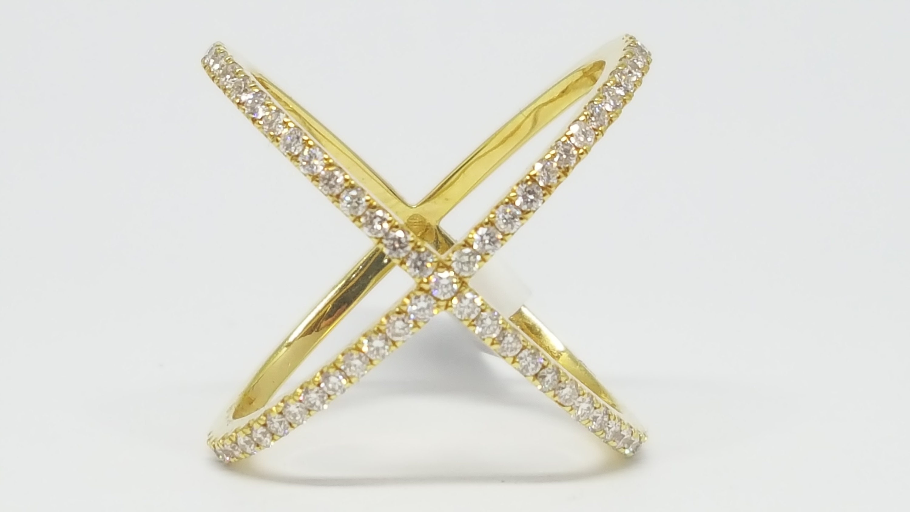 14kt Gold Diamond Criss Cross X Ring, 14K Yellow Gold Diamond Ring ...