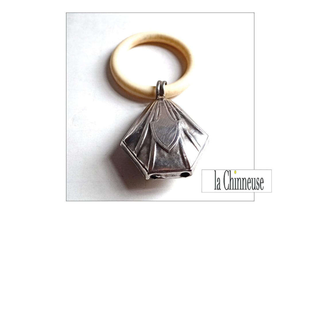 OLD SILVER RATTLE Former 1930s Collector's Coin Showcase Object Gift ...