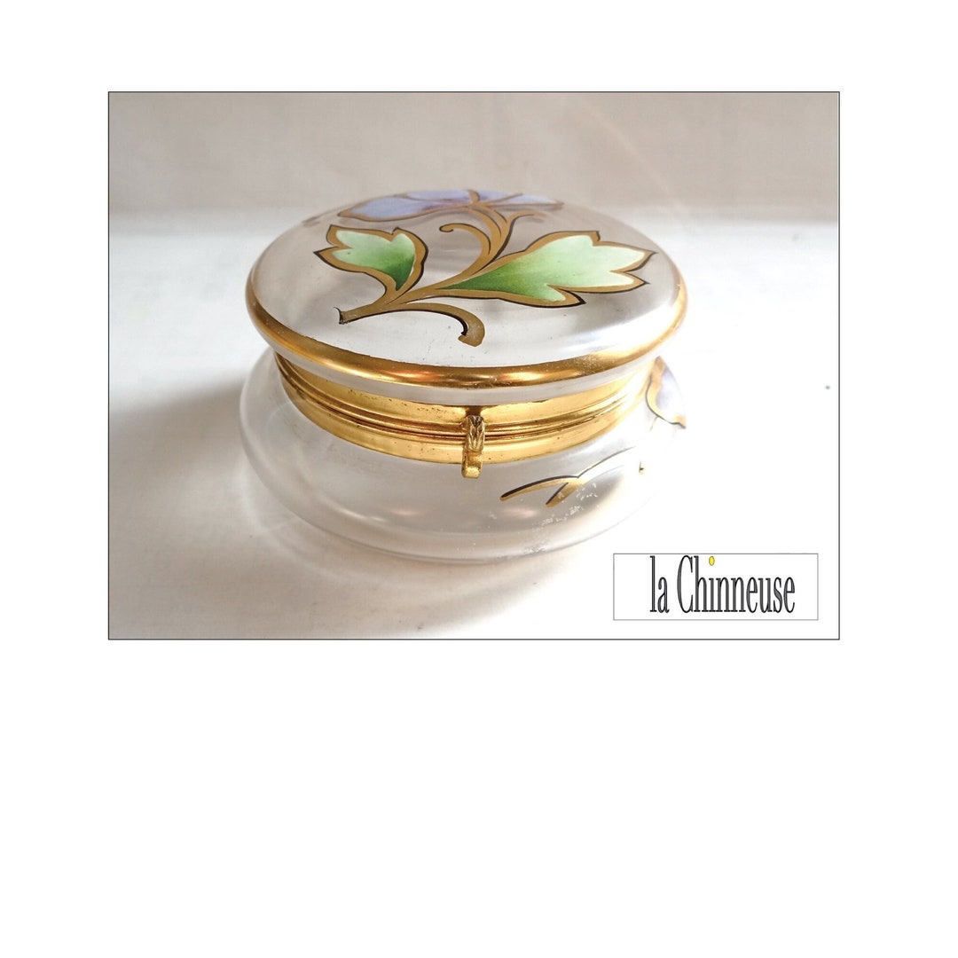 ART NOUVEAU CANDY BOX, Old Jewelry Box or Enameled Glass Candy Box ...