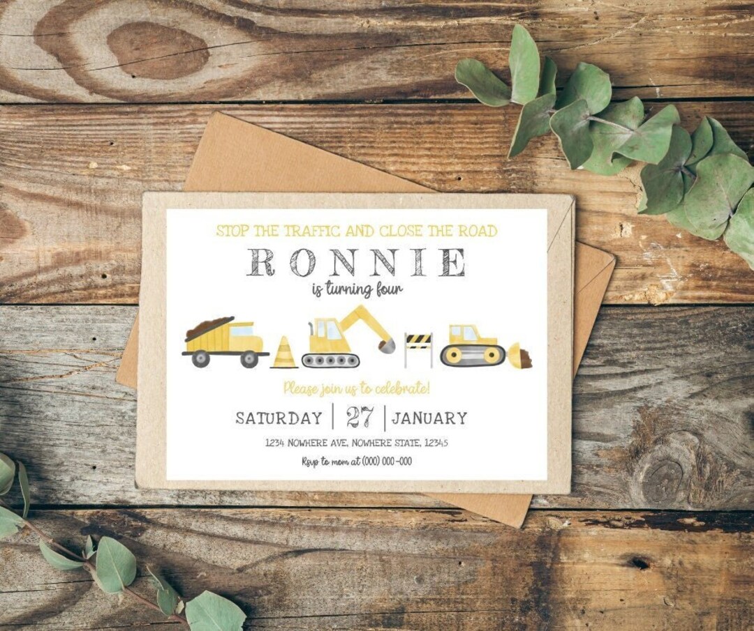 Construction Invitation Template | Construction Birthday Invitation ...