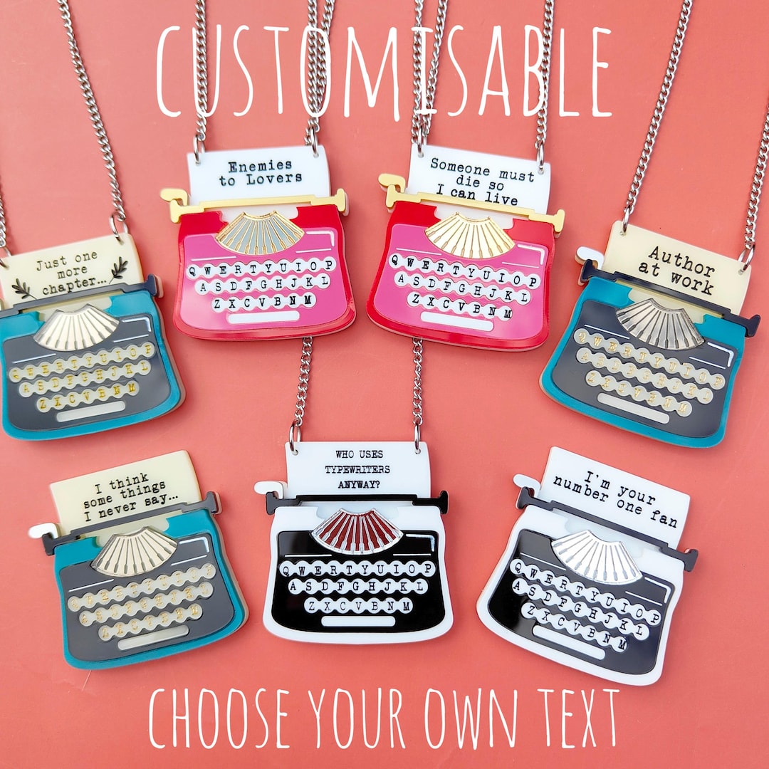 CUSTOMISABLE Typewriter Bookish Necklace or Brooch Laser Cut Acrylic - Etsy