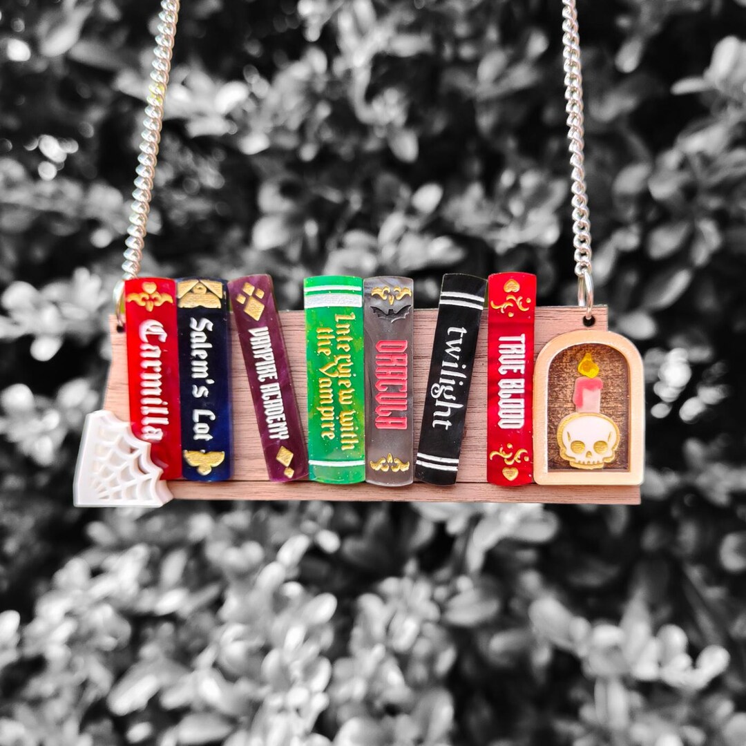 Vampire Bookshelf Necklace | Laser Cut Acrylic | Fantasy Halloween - Etsy