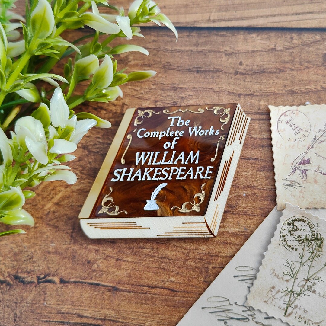 The Complete Works of Shakespeare Brooch | Laser Cut Acrylic | Library ...