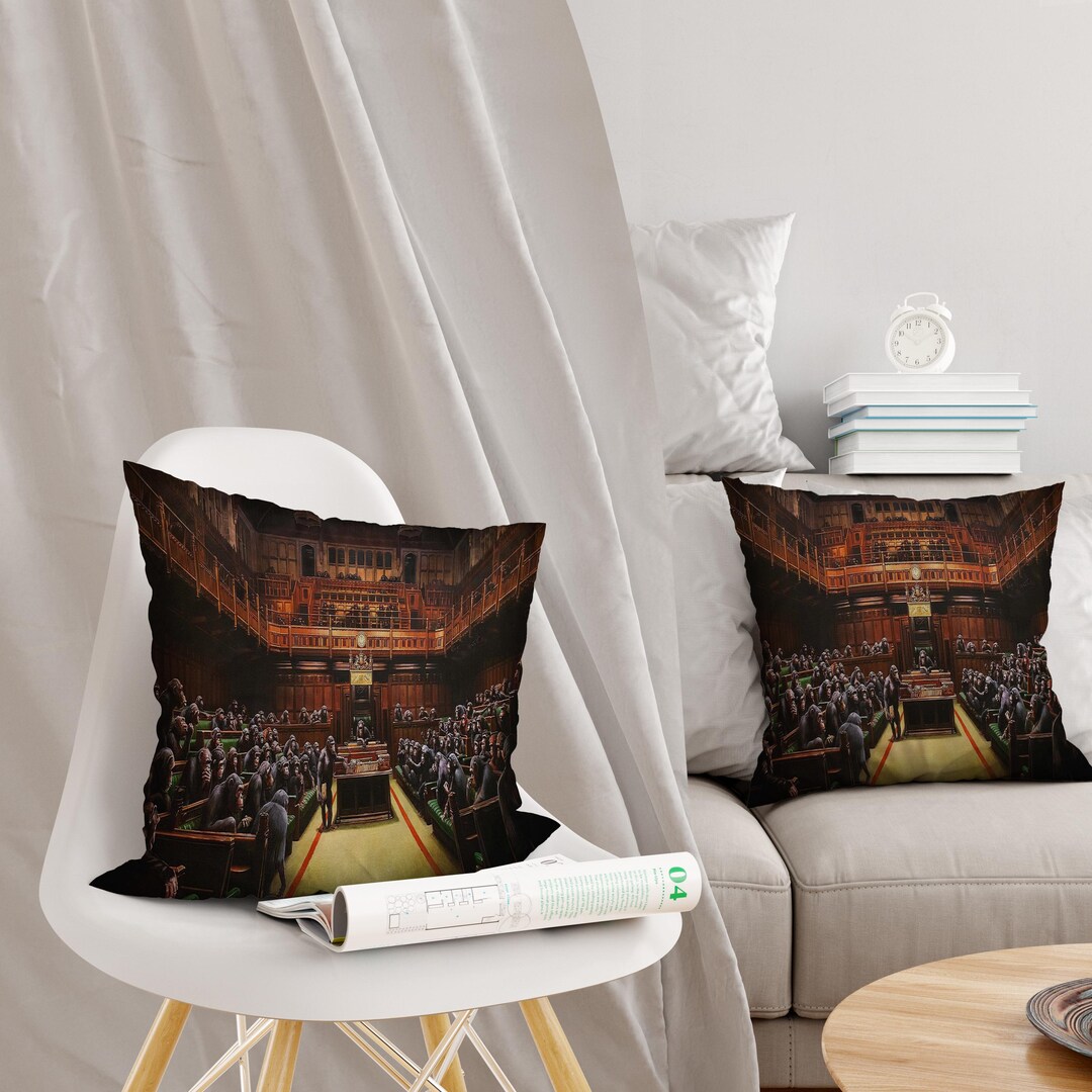 Chimpanzee Parliament by Banksy Printed Pillow, Banksy Art Pillowcase ...