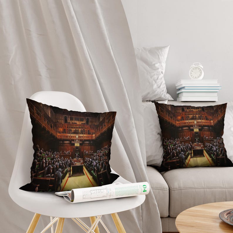 Chimpanzee Parliament by Banksy Printed Pillow, Banksy Art Pillowcase ...