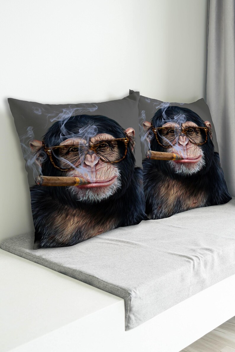 Monkey Cigar Printed Pillow Cover, Banksy Printed Pillow, Street Art ...