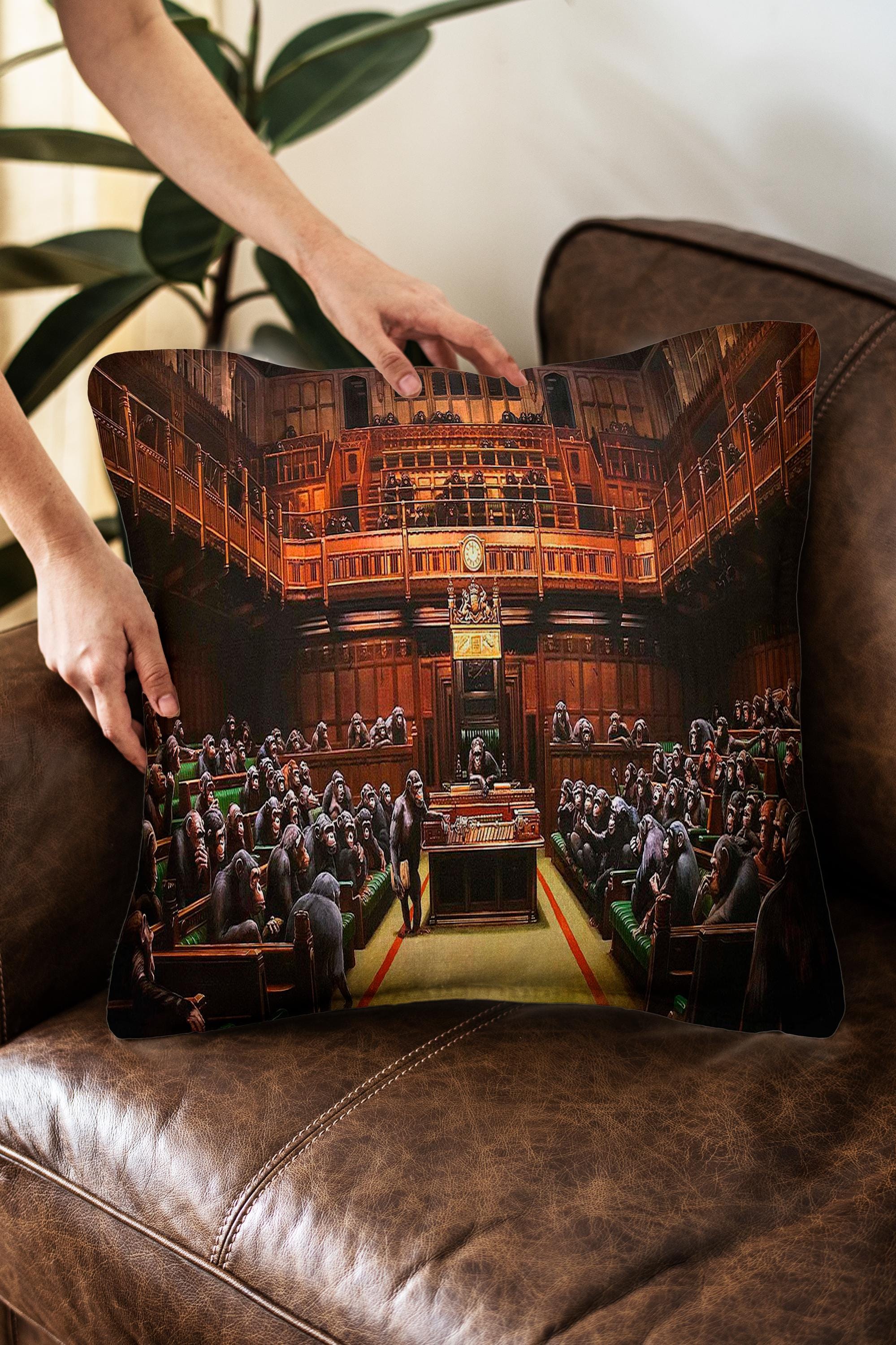 Chimpanzee Parliament by Banksy Printed Pillow, Banksy Art Pillowcase ...