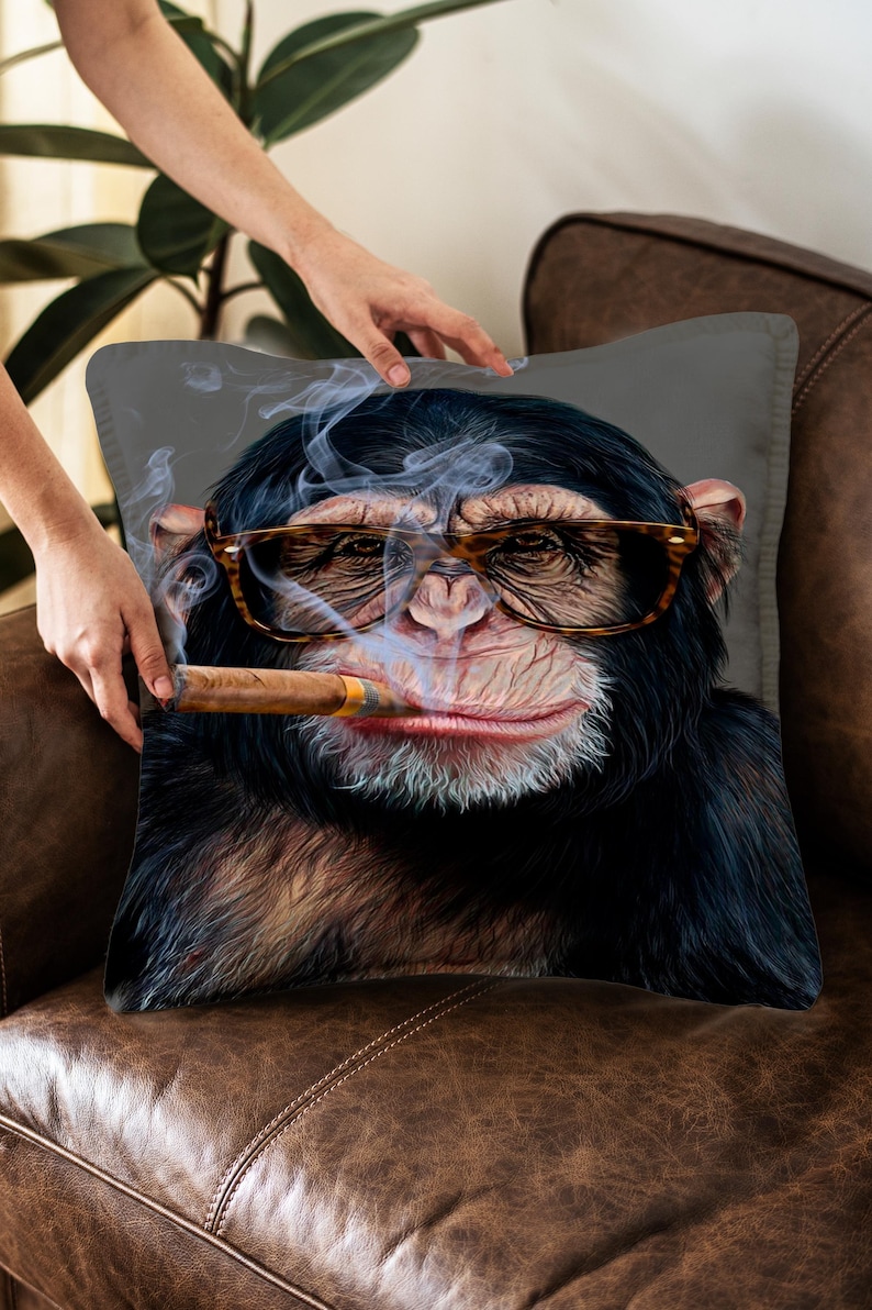 Monkey Cigar Printed Pillow Cover, Banksy Printed Pillow, Street Art ...