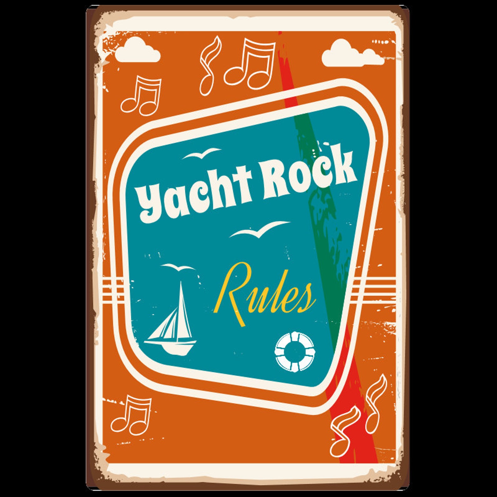 Yacht Rock Rules Metal Sign 80s Wall Art Decor Orange/teal/white Beach ...