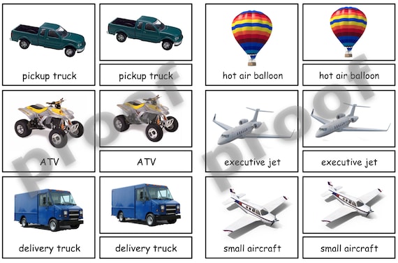 Montessori Transportation 3-part cards pack for Safari Toobs | Etsy