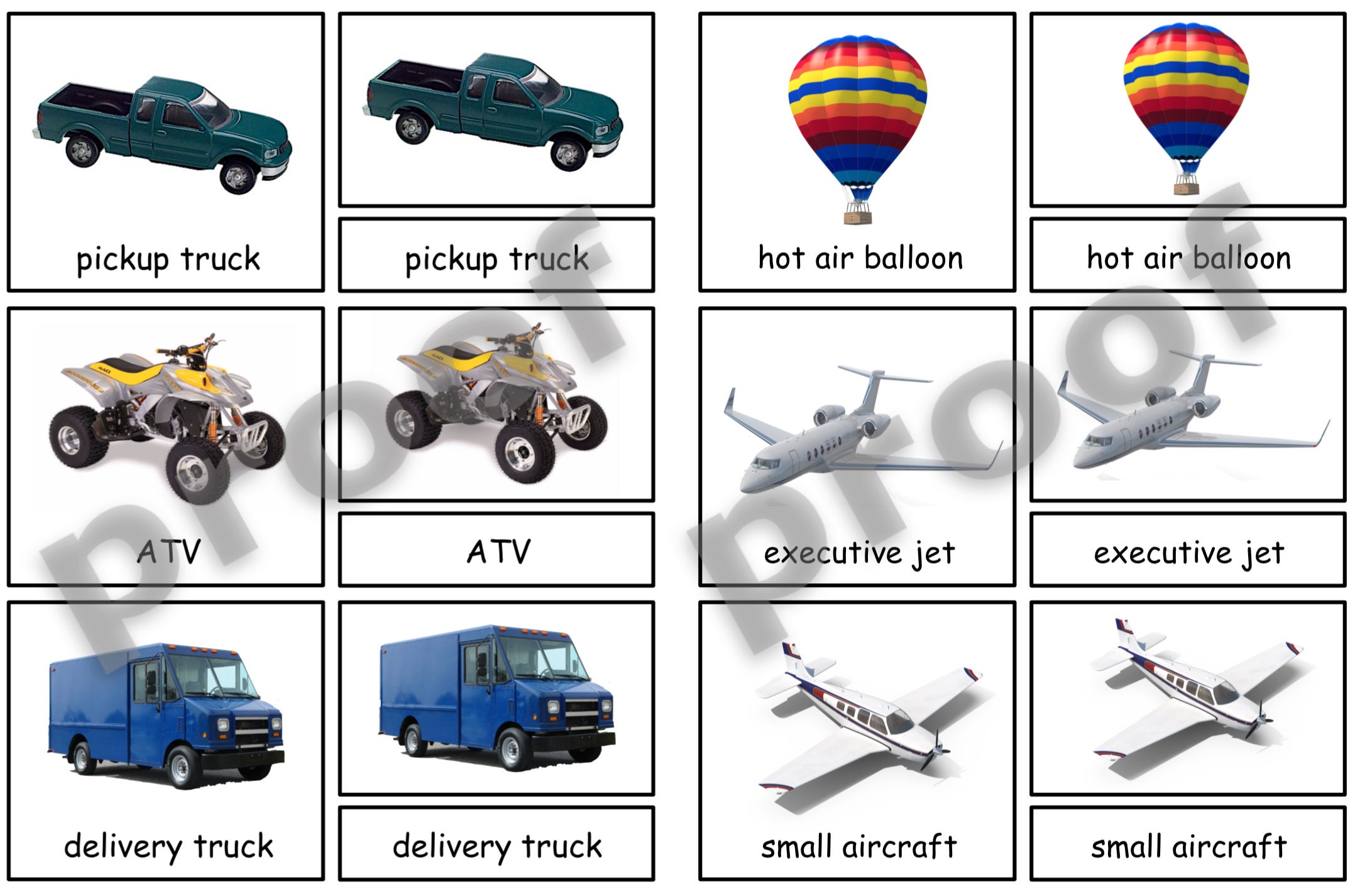 Montessori Transportation 3-part Cards Pack for Safari Toobs in the Sky ...