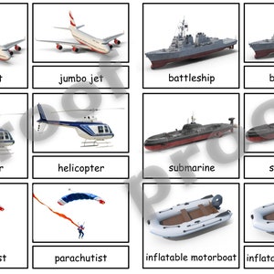 Montessori Transportation 3-part Cards Pack for Safari Toobs in the Sky ...