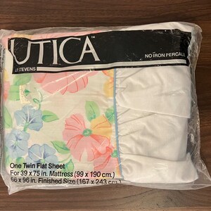 Vintage 1984 Utica JP Stevens Twin Flat Sheet Floral No Iron Percale ...