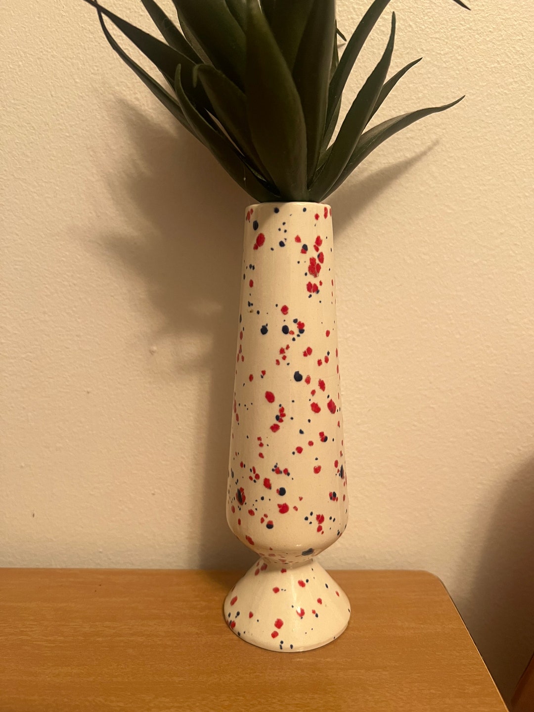 Small Vintage Bud Vase Red White Blue Mid Century - Etsy