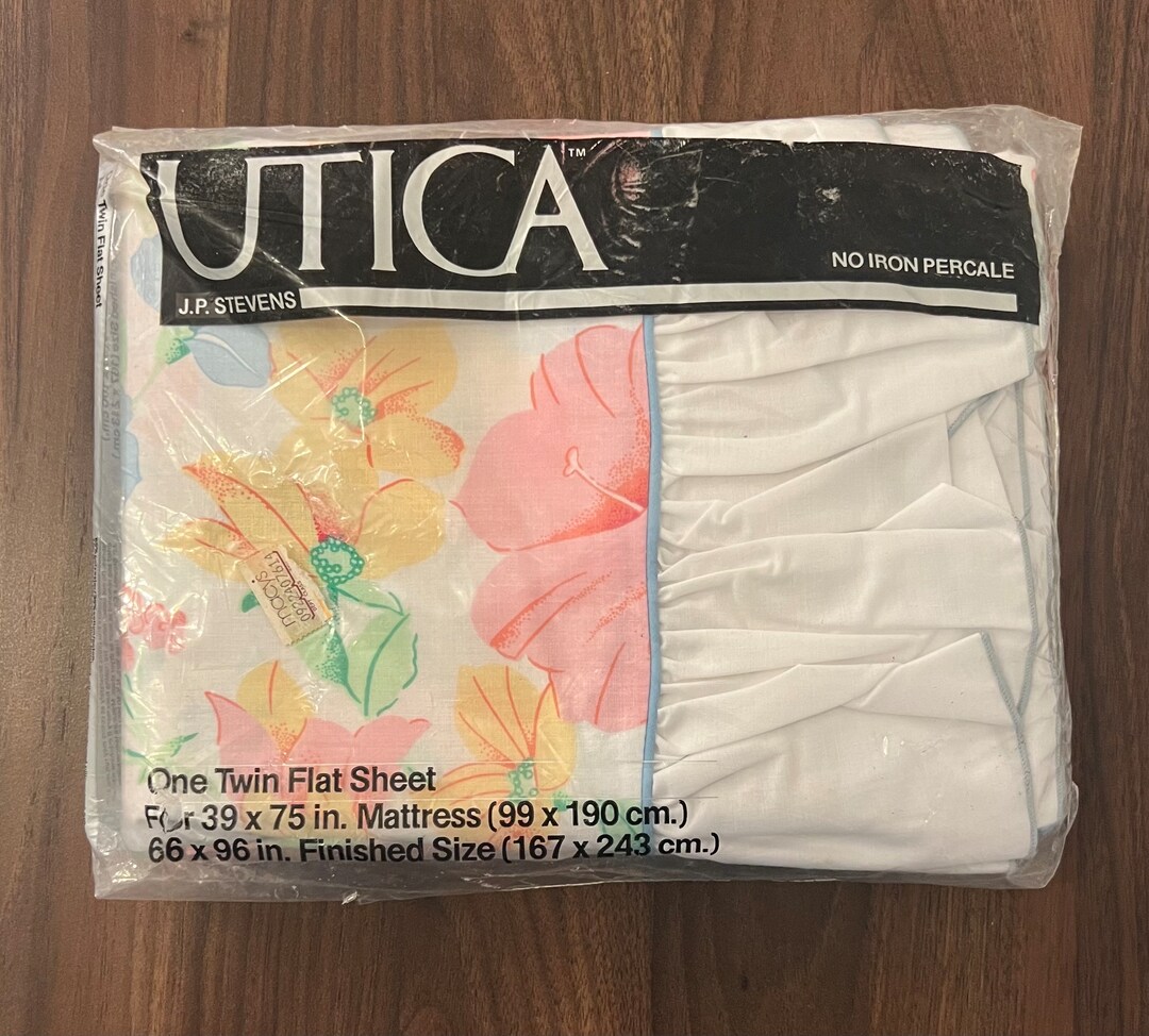 Vintage 1984 Utica JP Stevens Twin Flat Sheet Floral No Iron Percale ...
